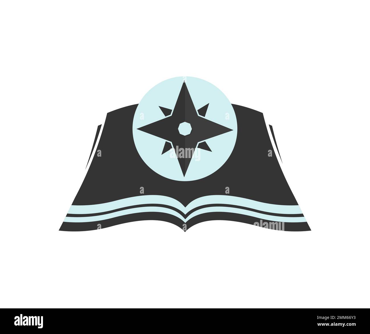 Compass and open book, windrose silhouette, compass nautical navigator ...
