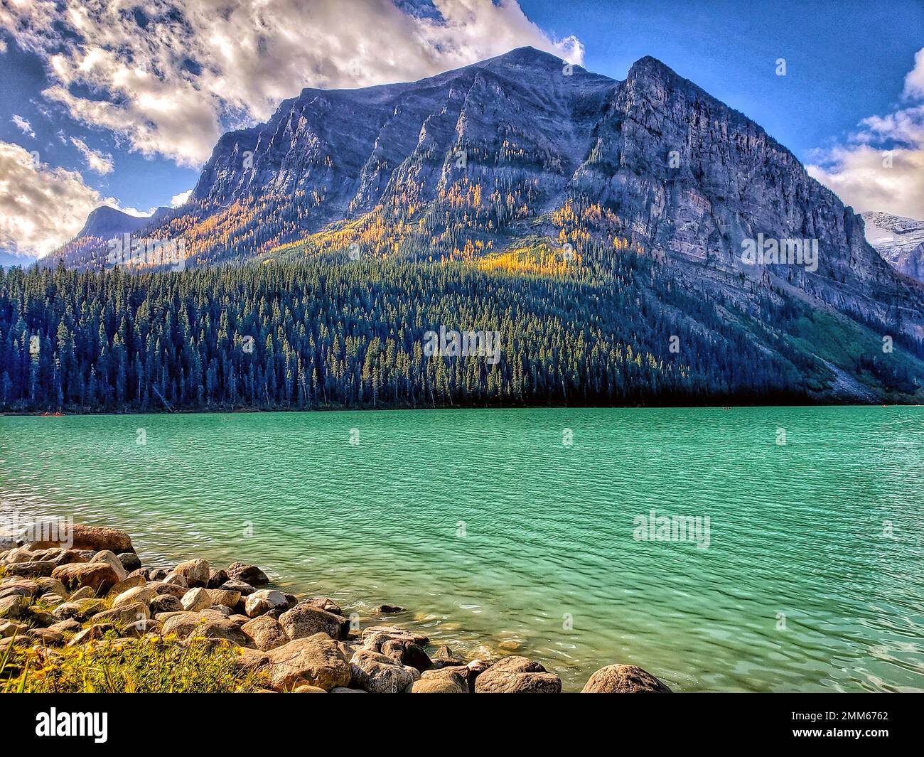 Lake Louise mountain lake panorama in Banff National Park Stock Photo ...