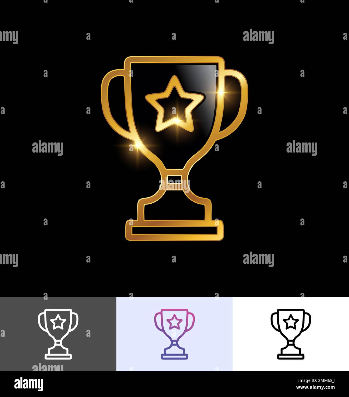 A vector illustration set of Golden Trophy Awards Icon in black ...