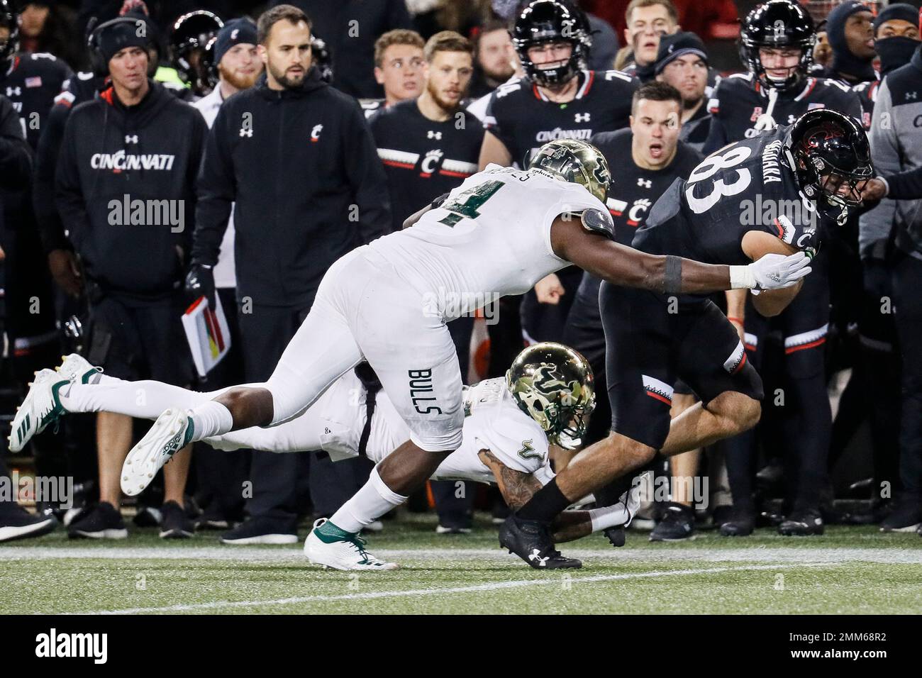 Cincinnati tight end Josiah Deguara (83) runs the ball against South ...