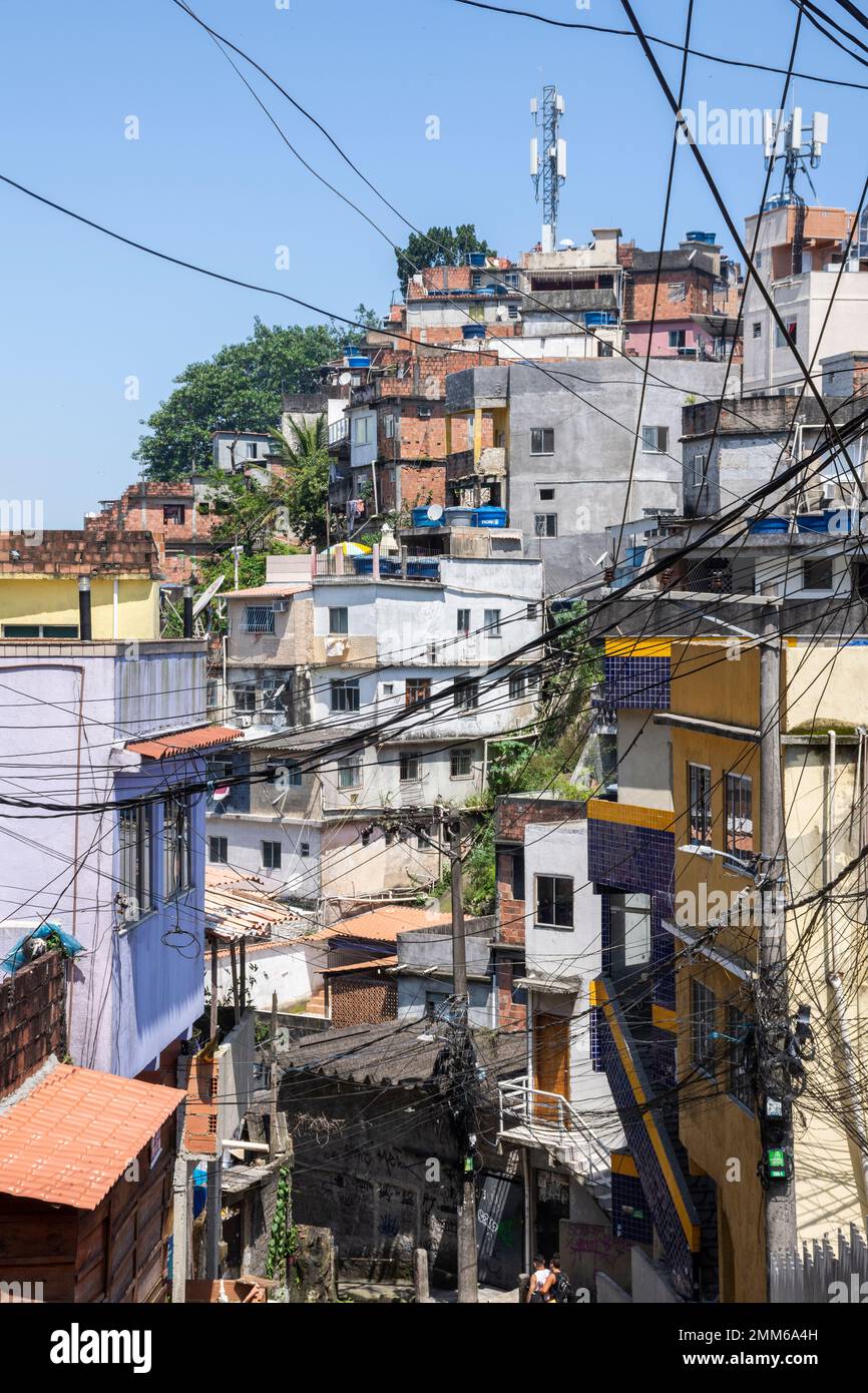 Beautiful view to poor favela houses on hill side and power lines Stock ...