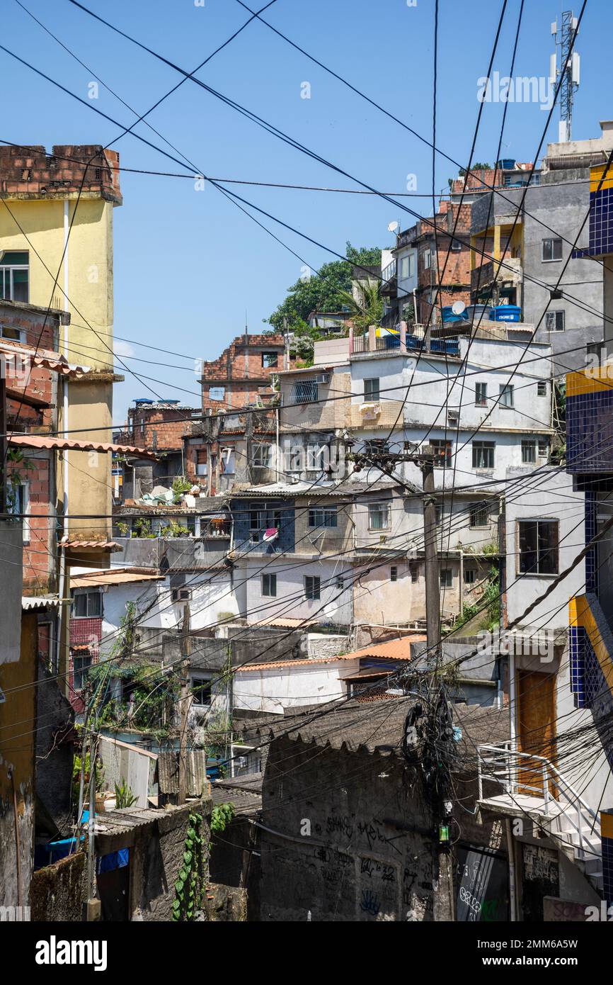 Beautiful view to poor favela houses on hill side and power lines Stock ...