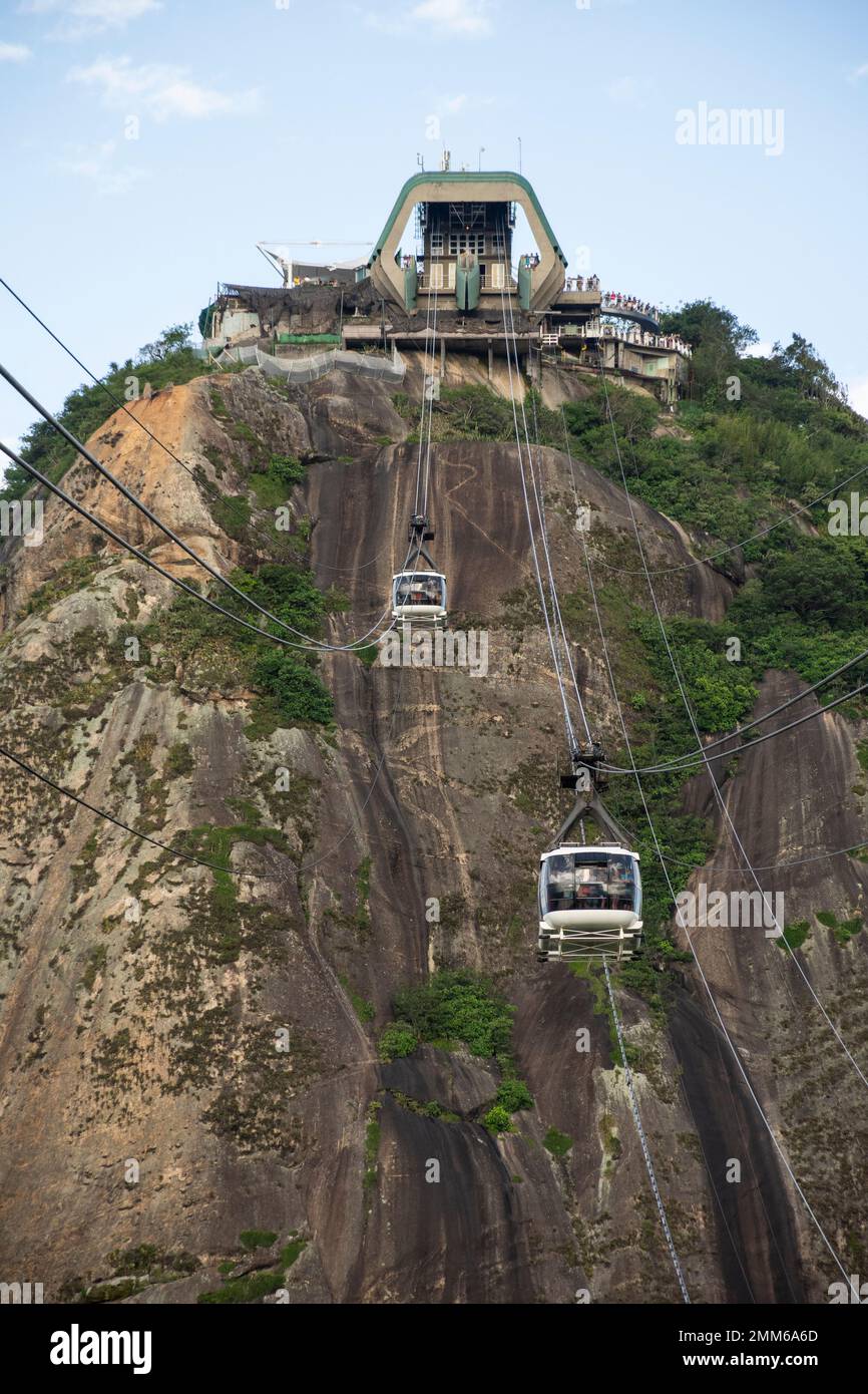 Beautiful view to Sugar Loaf Mountain cable cars in Rio de Janeiro ...