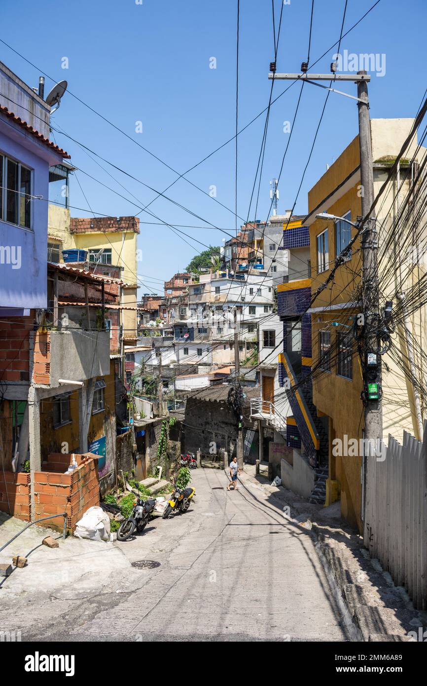 Beautiful view to poor favela houses on hill side and power lines Stock ...