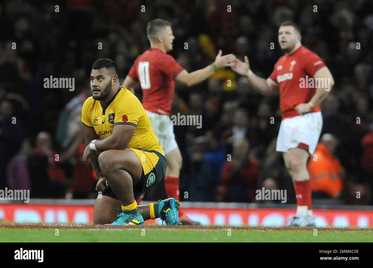 Australia's Taniela Tupou reacts after his team's 9-6 loss to Wales ...