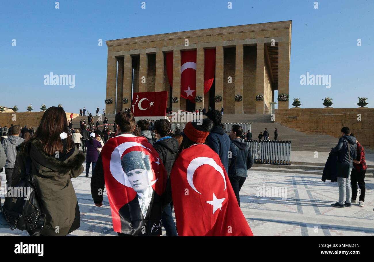 People walk at the mausoleum of the nation's founding father Mustafa Kemal Ataturk, during a ...