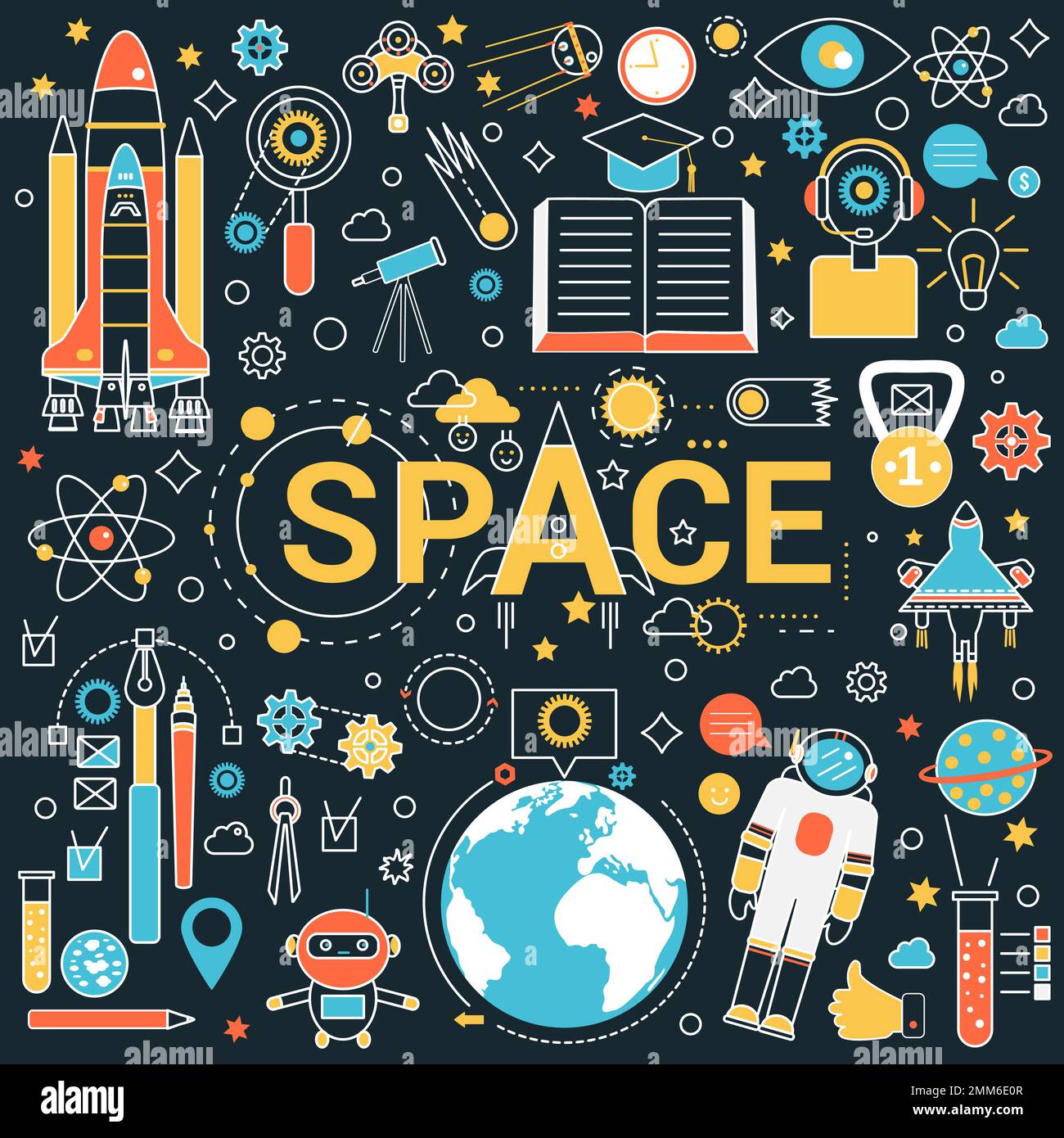 Space discovery science. Astronomy research, exploring solar system ...