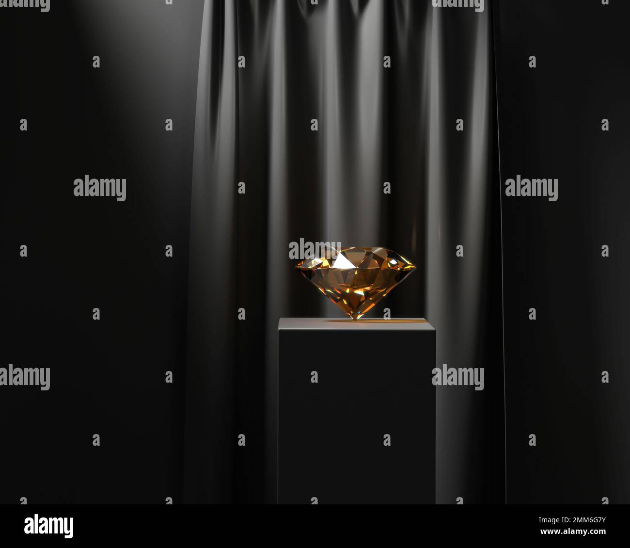 Amber Sapphire Diamond placed on black podium with curtain background ...