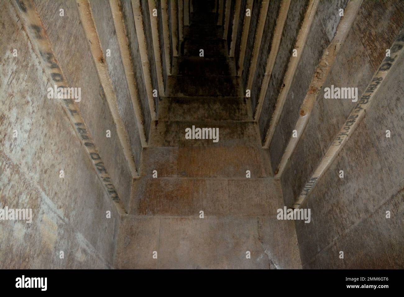 Detail of the massive corbel-vaulted ceiling of burial chamber of the ...