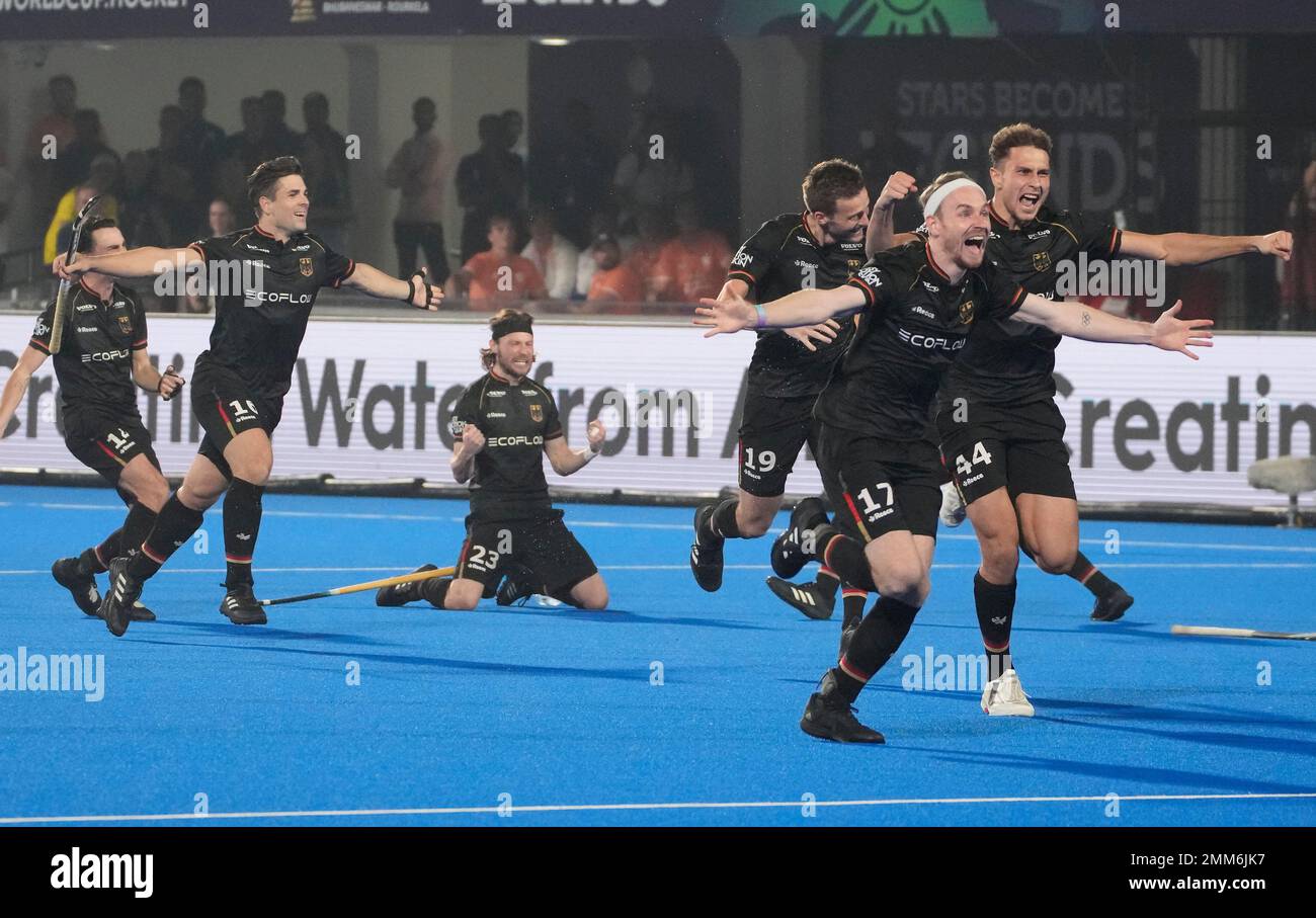 German players celebrate their win over Belgium in the FIH Men's Hockey ...