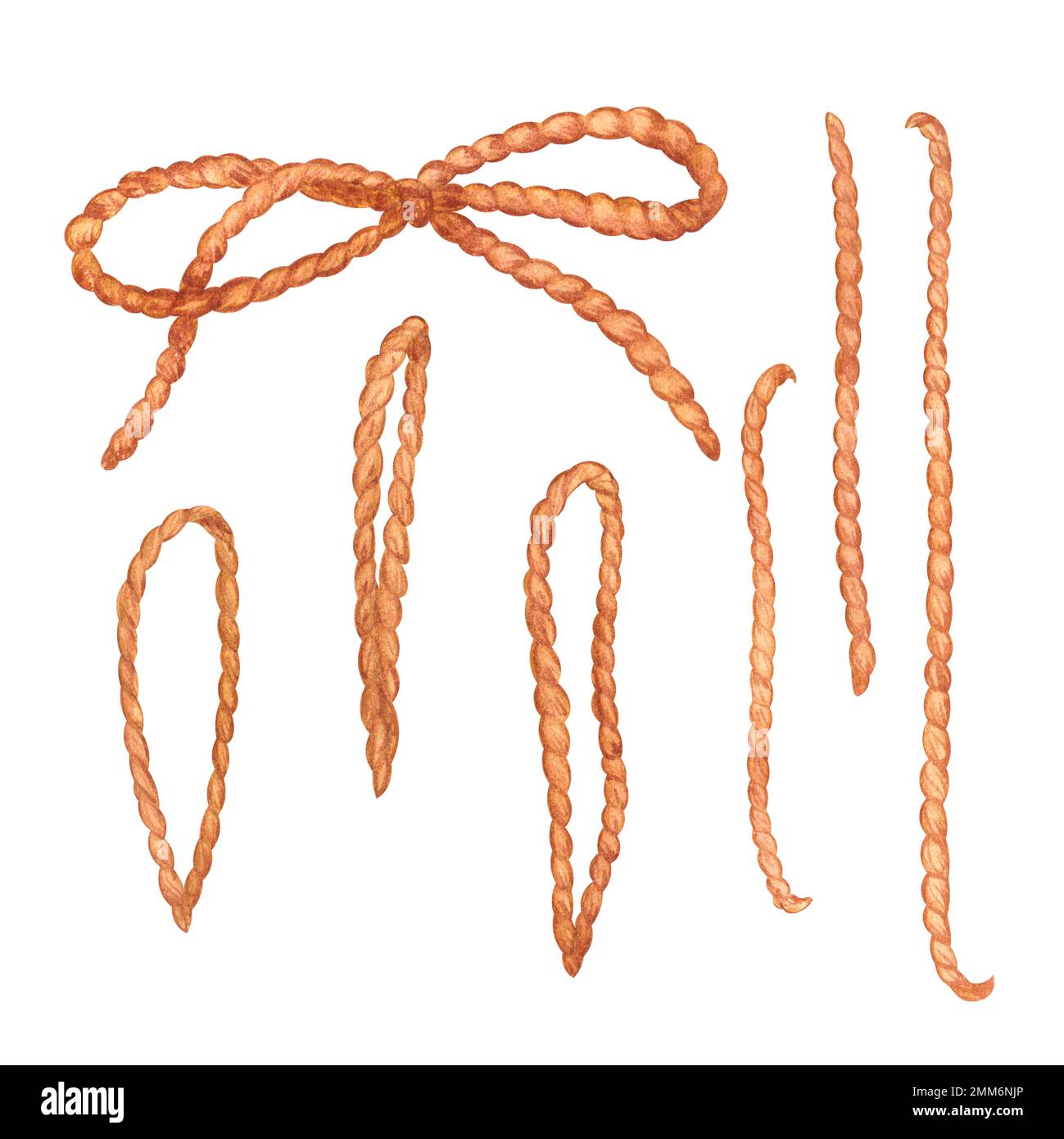 A set of threads made of natural fibers, jute. Drawn in watercolor ...