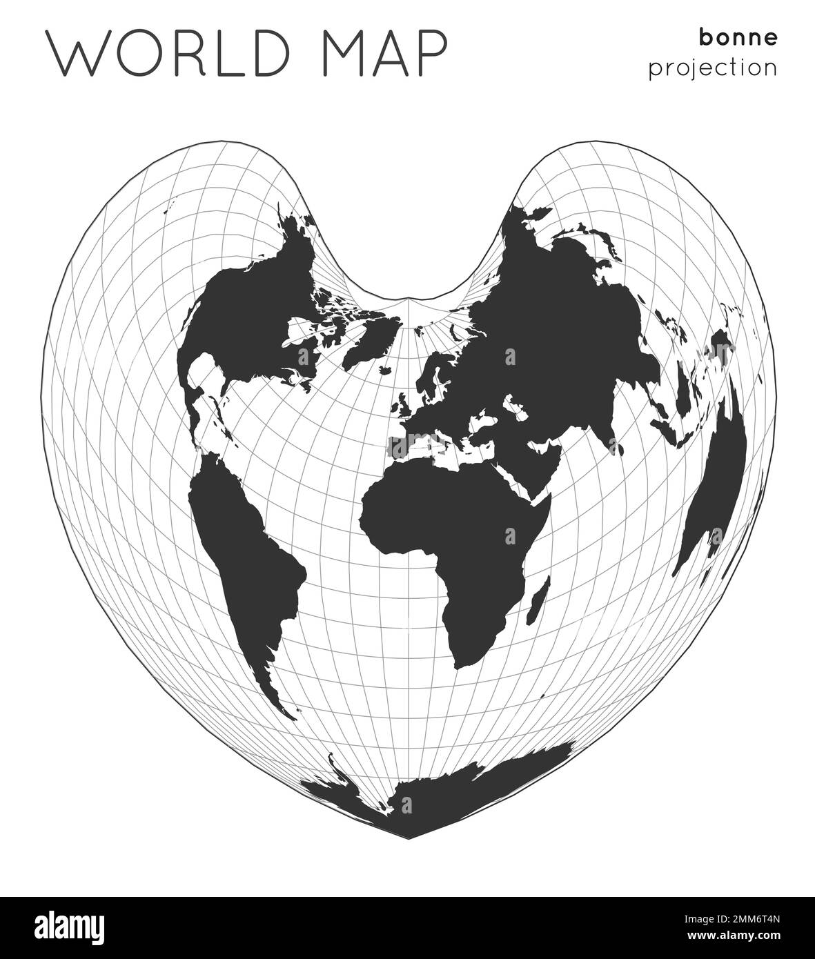 World Map Globe In Bonne Projection With Graticule Lines Style Modern Vector Illustration