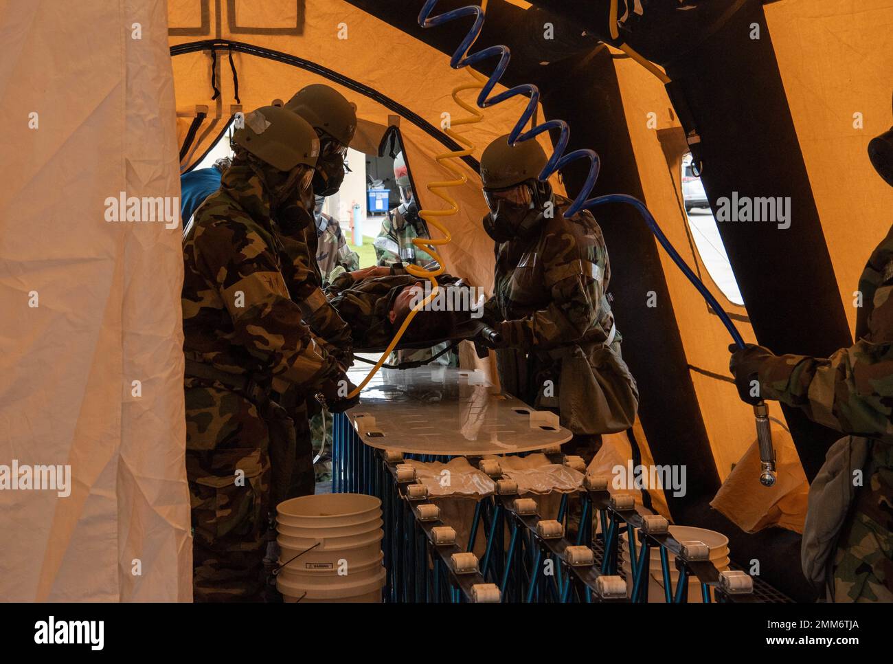 U.S. Air Force Airmen with the 36th Medical Group prepare a ...