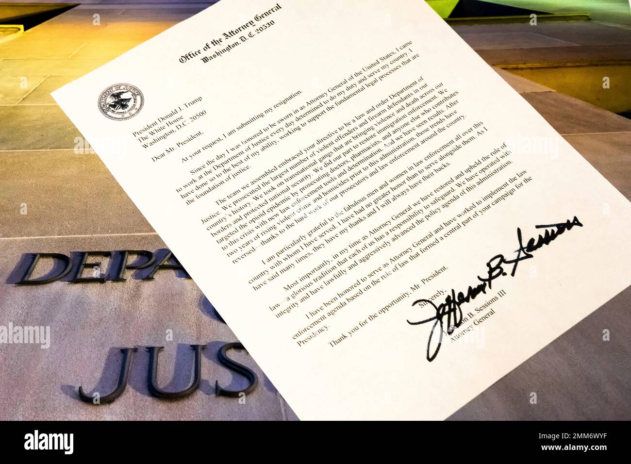 A copy of Attorney General Jeff Sessions' resignation letter is ...