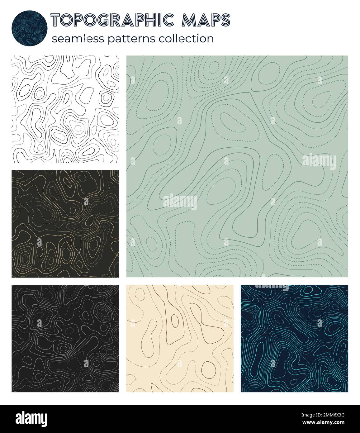 Topographic maps. Astonishing isoline patterns, seamless design. Trendy ...