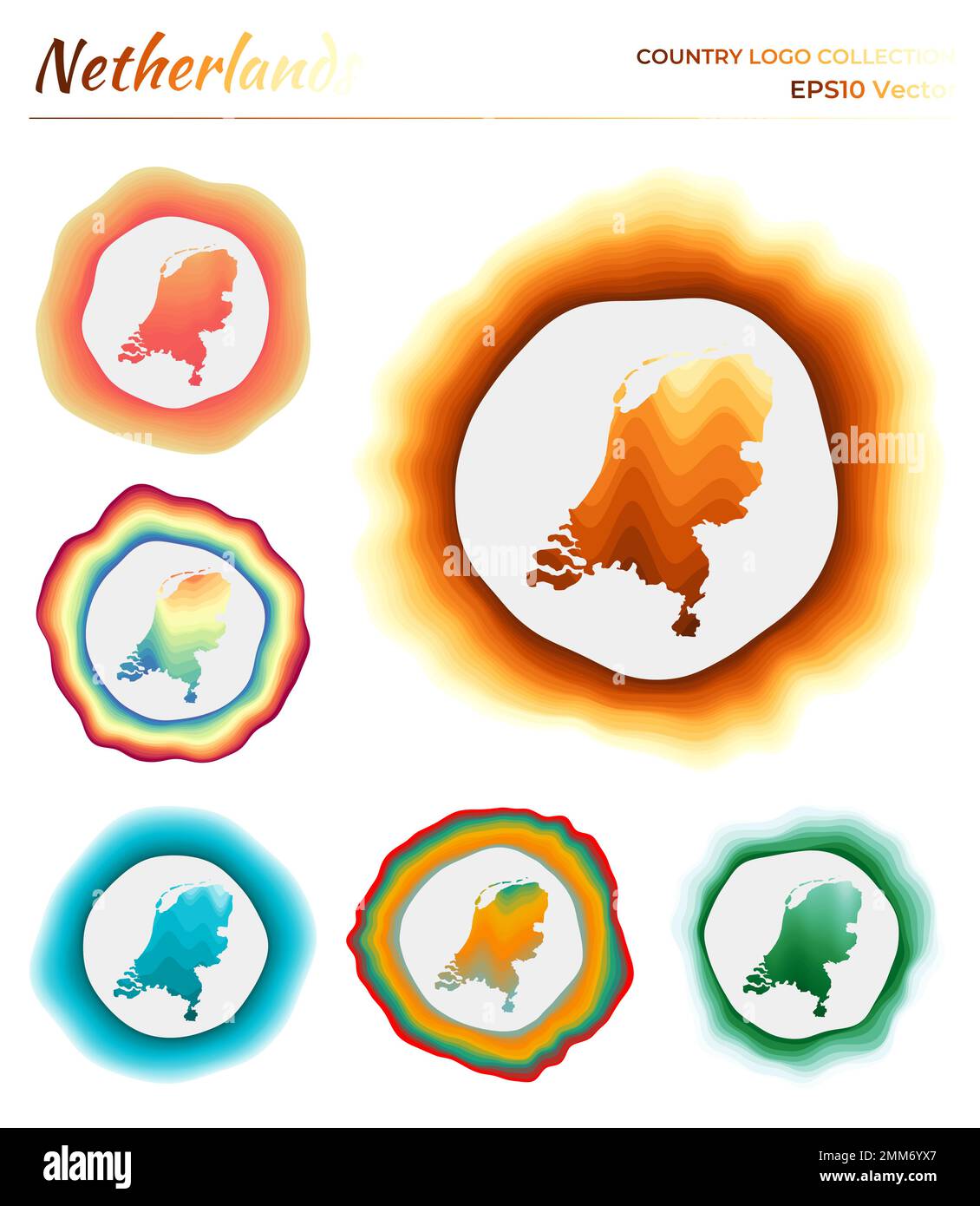 Netherlands logo collection. Colorful badge of the country. Layers around Netherlands border ...