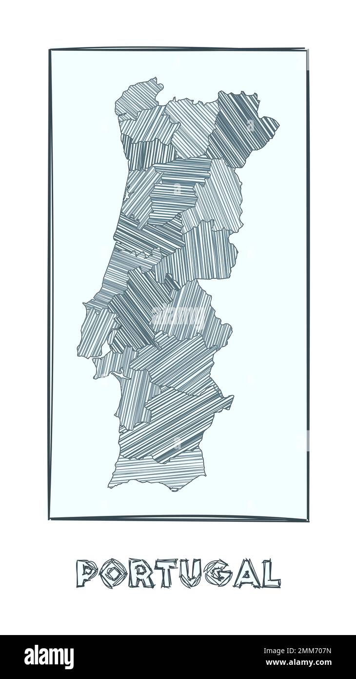 Sketch map of Portugal. Grayscale hand-drawn map of the country. Filled ...