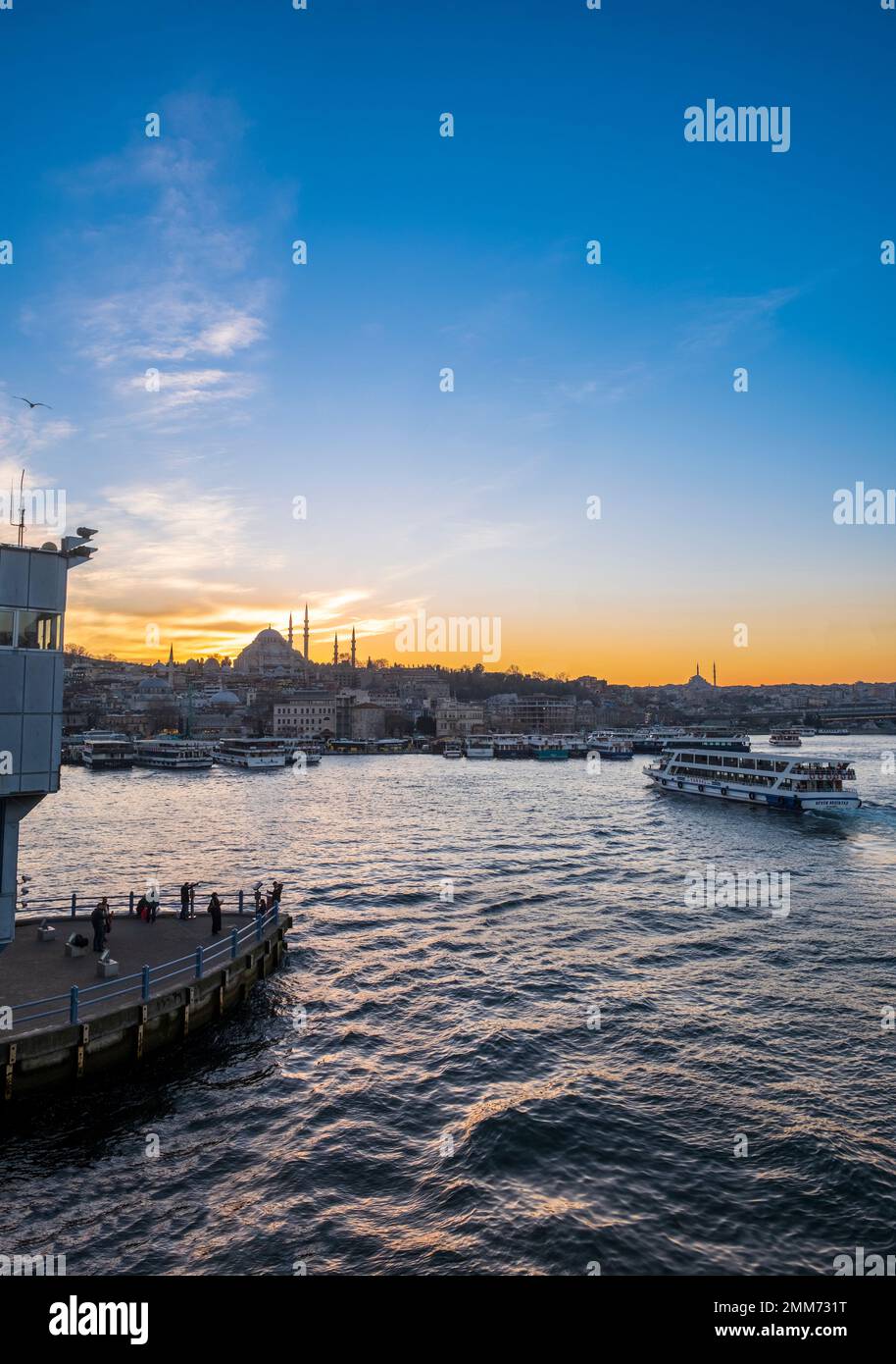 A landscape photo from the Bosphorus on a sunny day. Ships on the ...