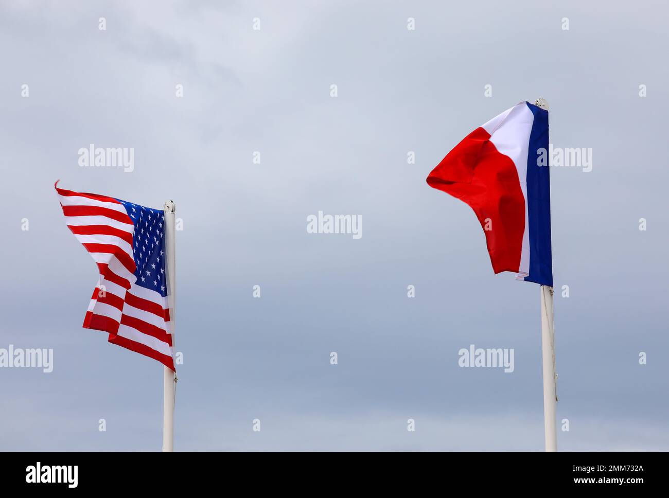 American and French flags close together sign of international ...