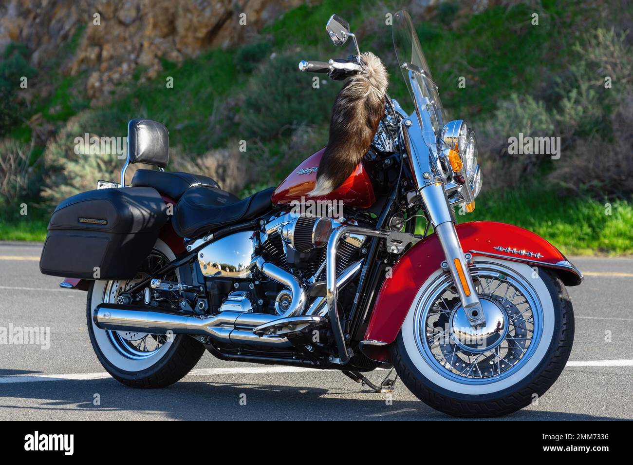 Classic large motorcycle shown parked by a roadside Stock Photo - Alamy