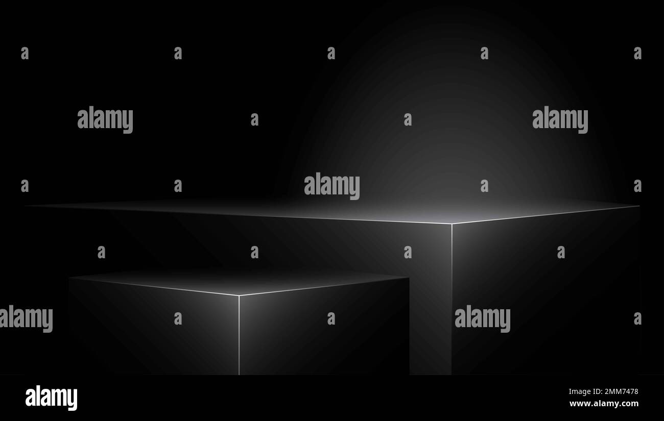 Geometric shapes platforms for product presentation. Black box stand ...