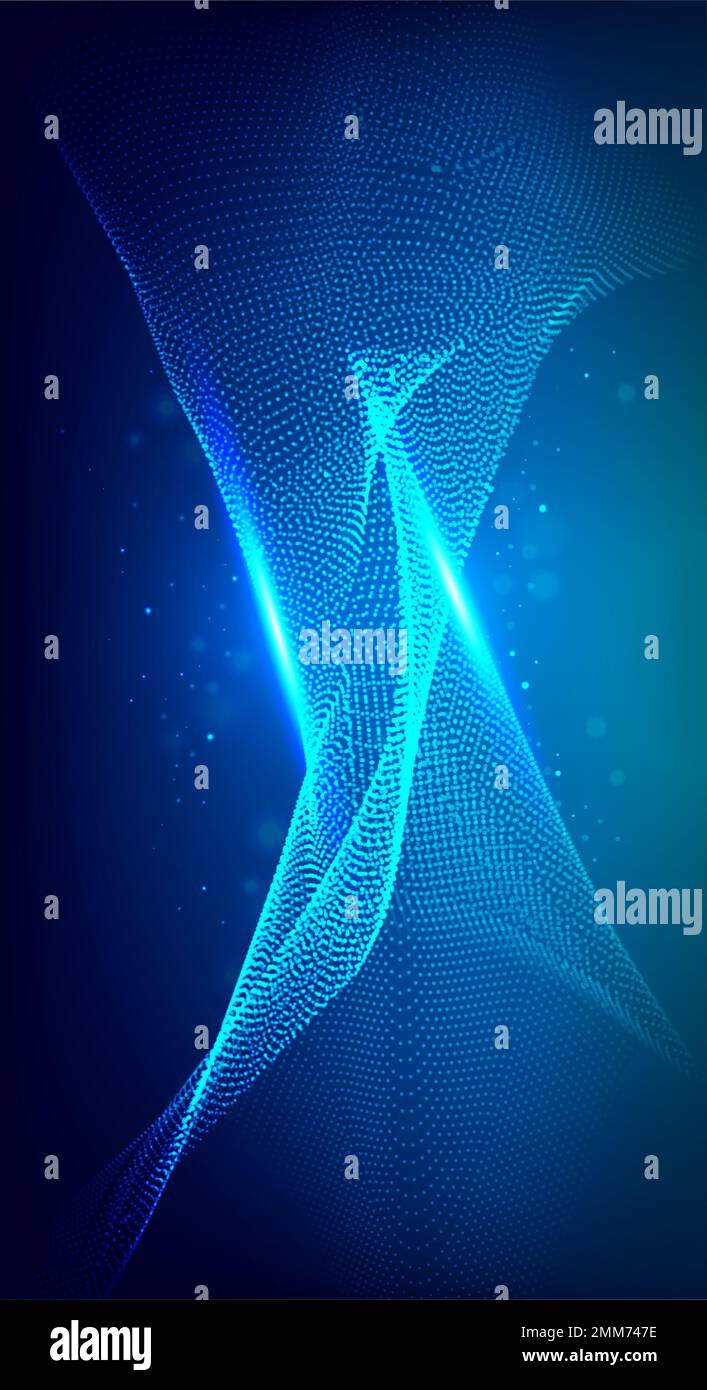 Wavy particle surface. Dynamic particles sound wave. Wave shaped array ...