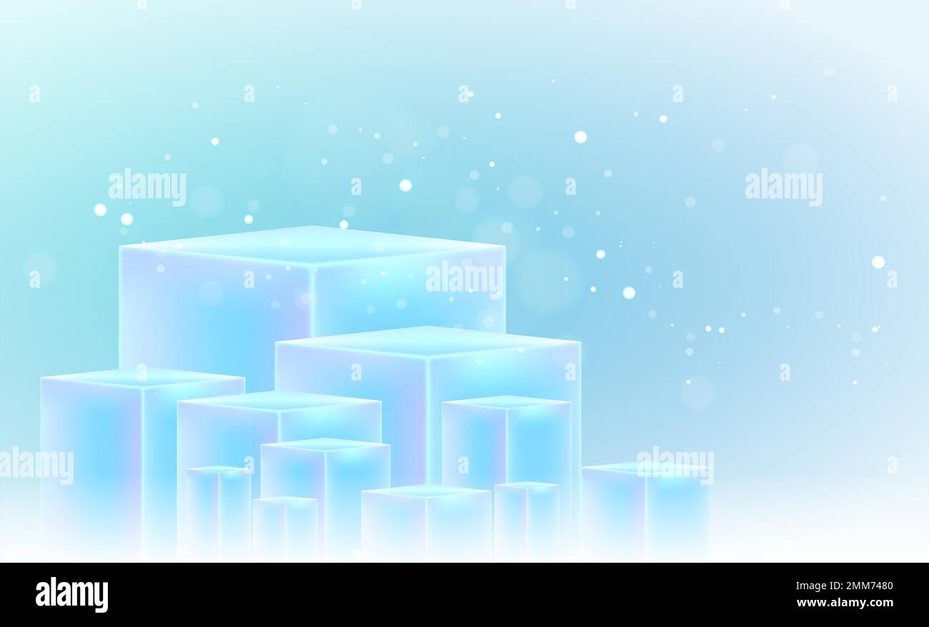 Icy fresh background with a podium in the form of ice cubes. Empty ...