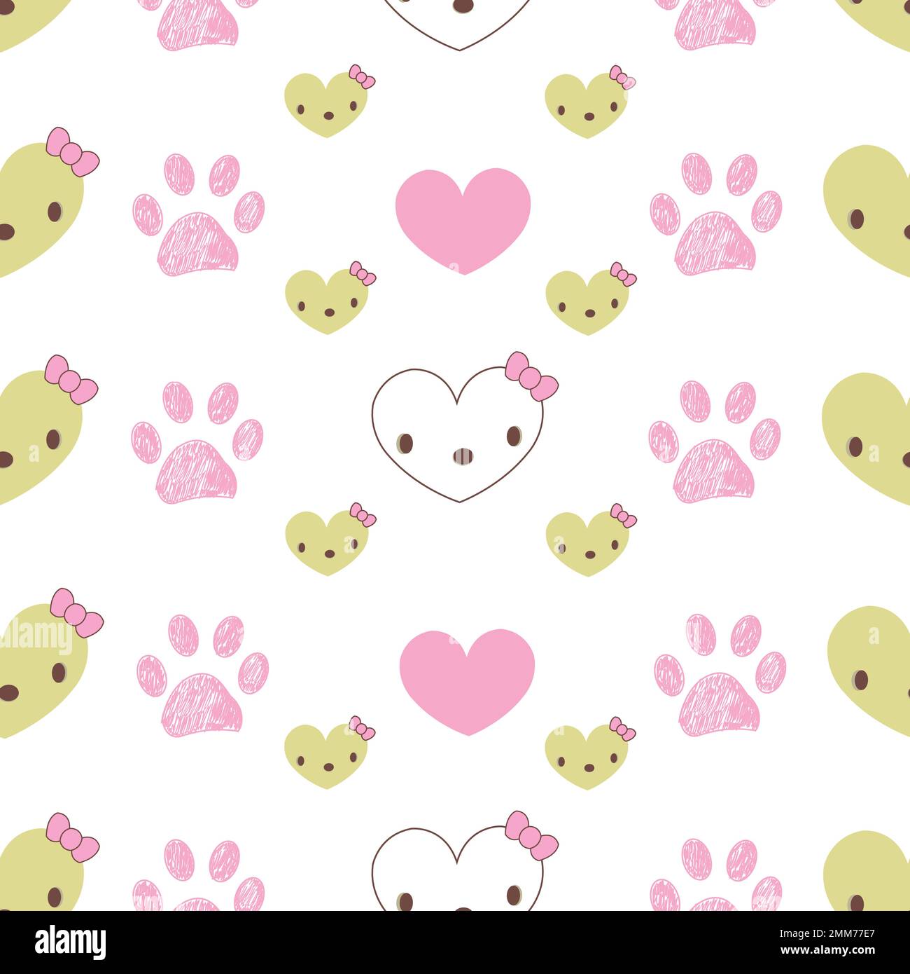 Cute paw print pattern with pink hearts Stock Vector Image & Art - Alamy
