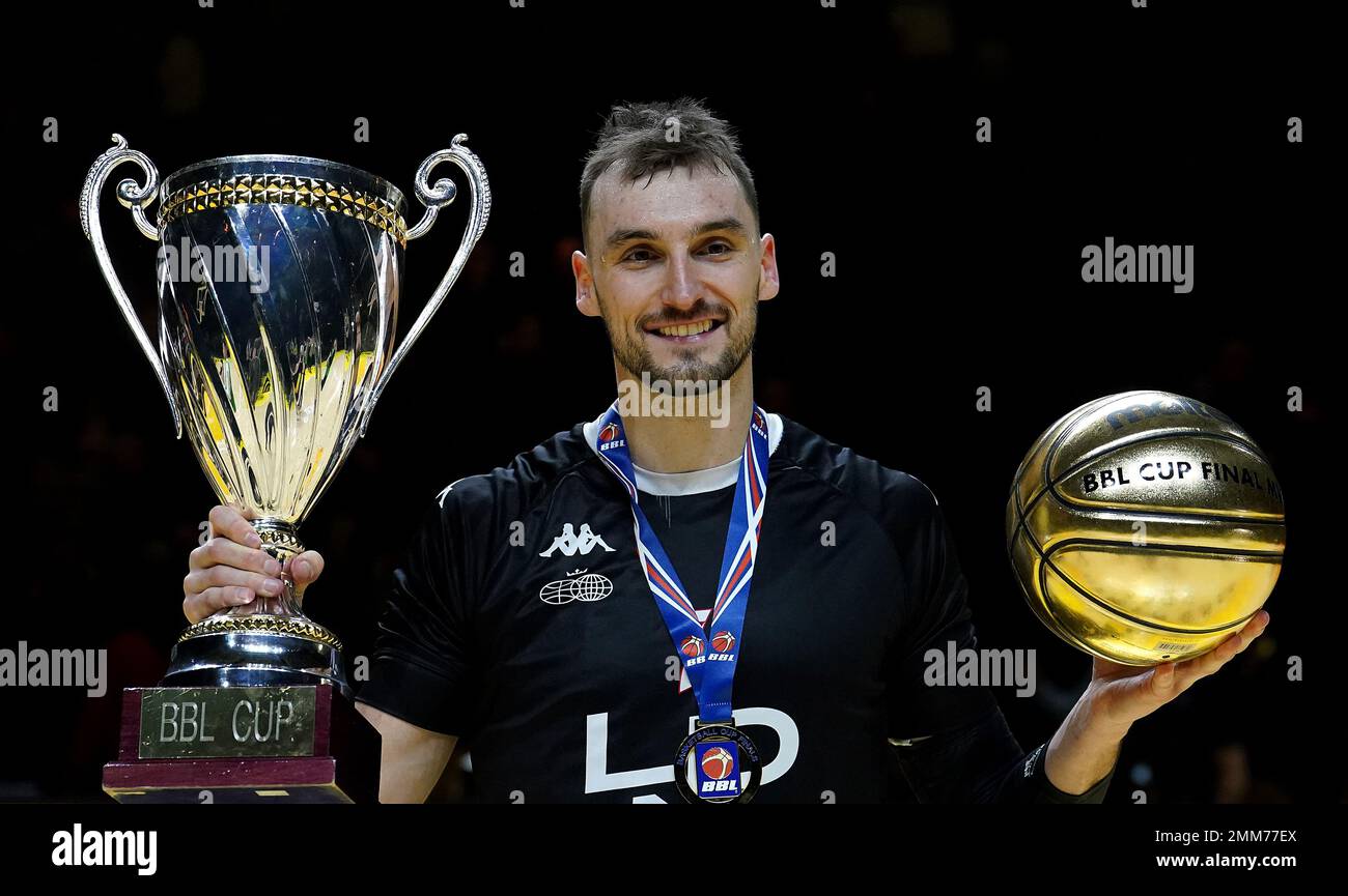 London Lions' Sam Dekker celebrates with the trophy and the man of ...