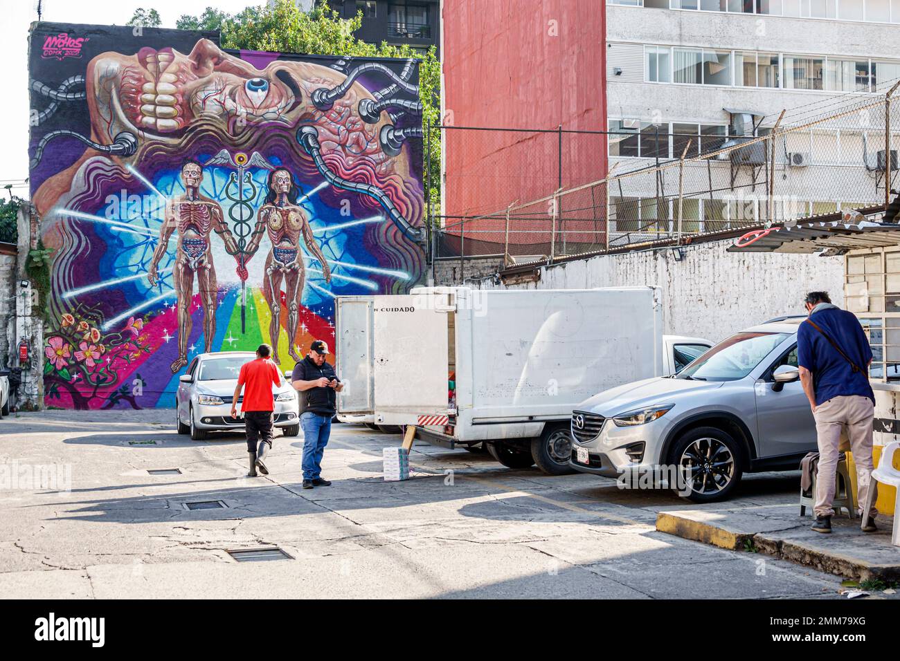 Mexico City,Calle Queretaro,parking lot car park mural,man men male ...