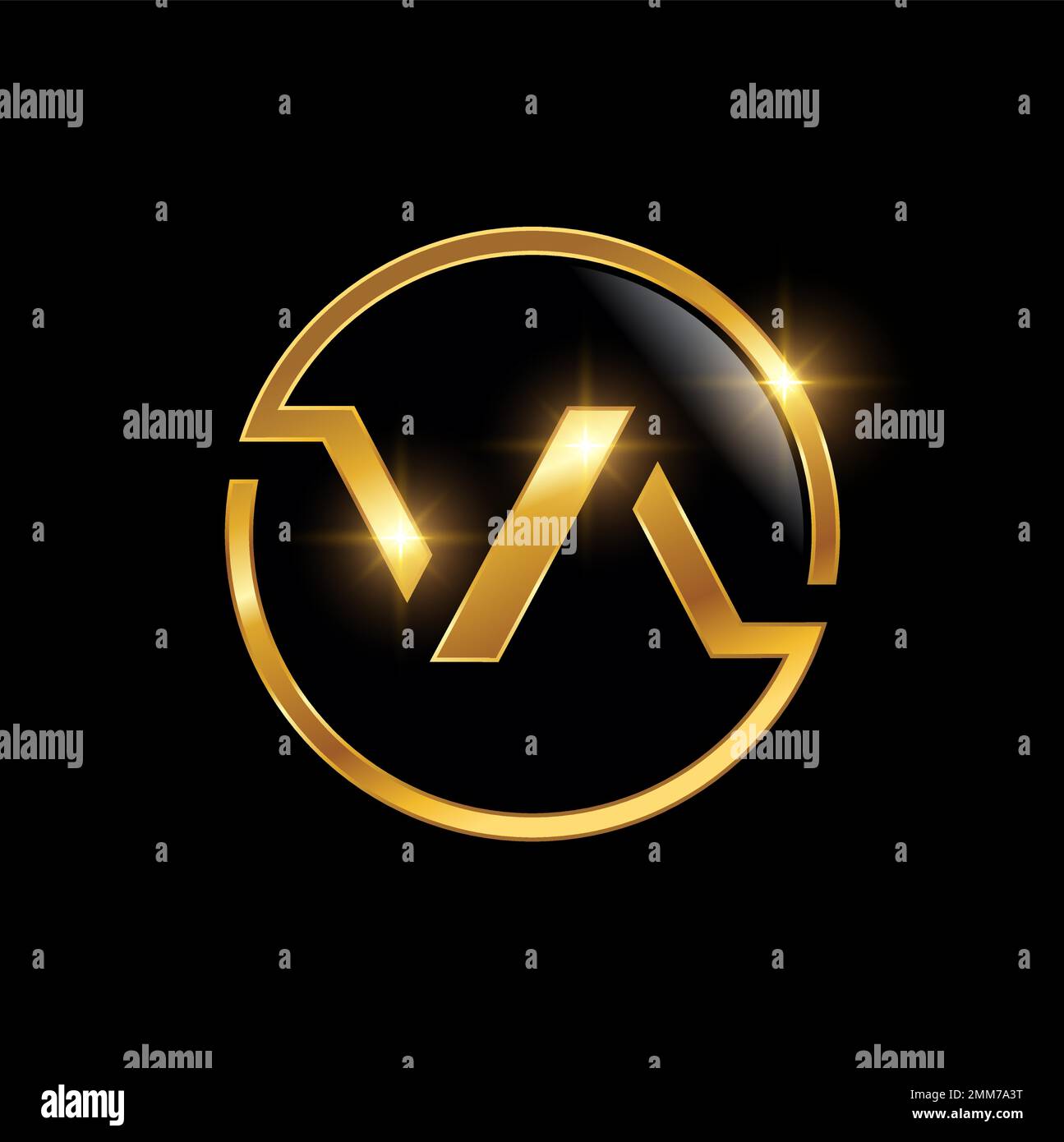 A vector Illustration of Golden VA Monogram Initial Logo Sign in black ...