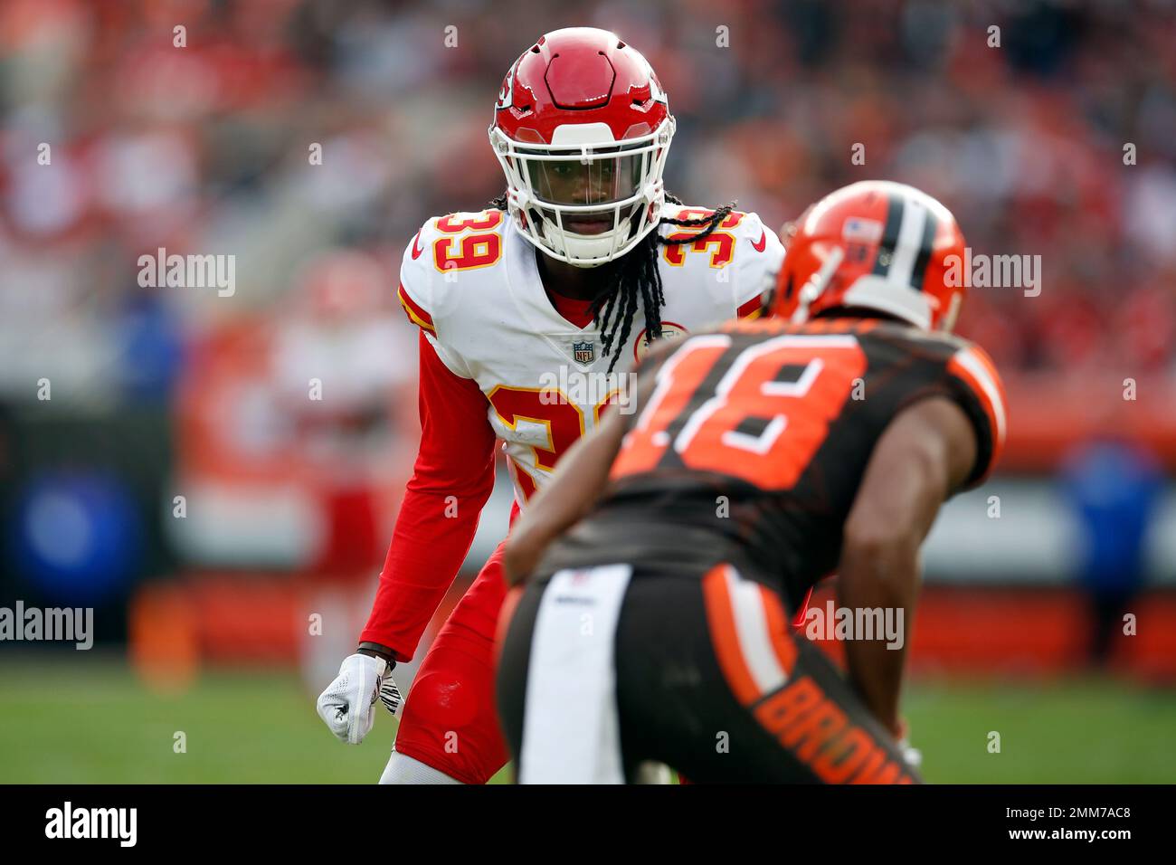 Kansas City Chiefs defensive back Tremon Smith (39) lines up against ...