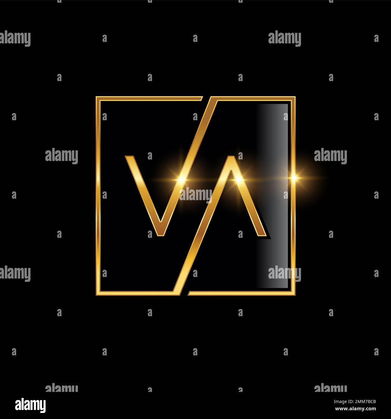 A vector Illustration of Golden VA Monogram Initial Logo Sign in black ...