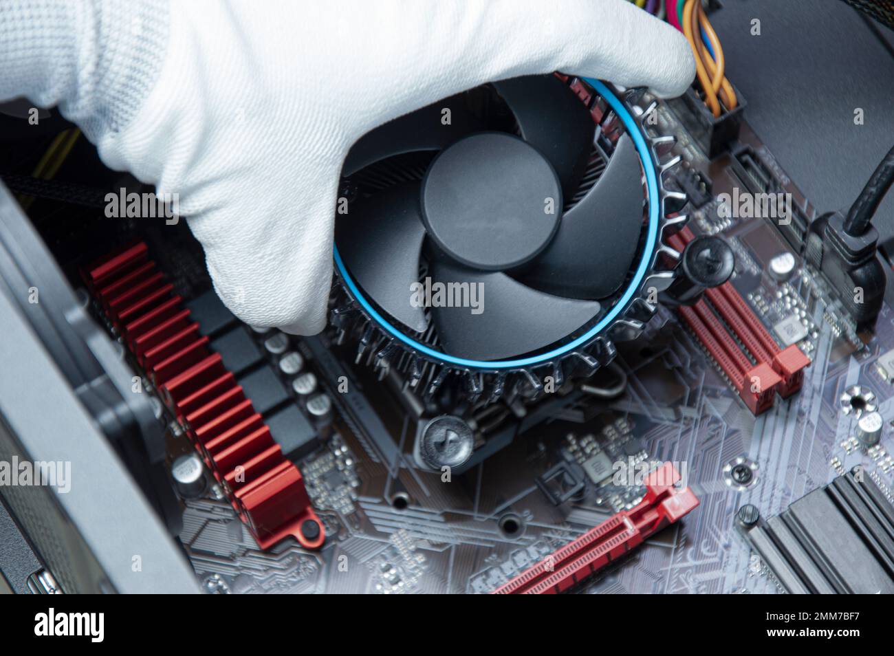 top view, mechanic putting on fan, computer Stock Photo - Alamy
