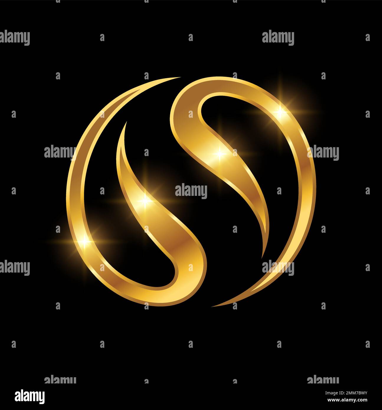 Golden Circle Logo Sign vector Art in black background with gold shine ...