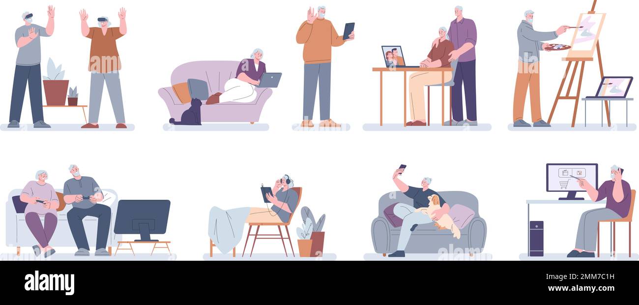 Seniors using gadgets and digital devices. Person has problem with ...