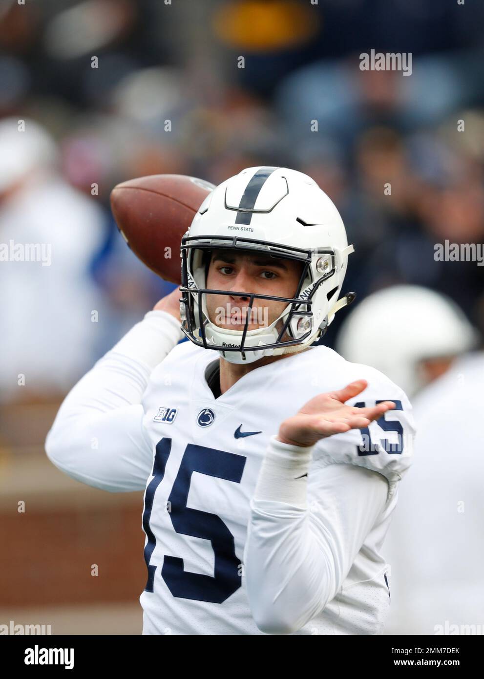 Penn State quarterback Michael Shuster (15) throws during warm ups ...