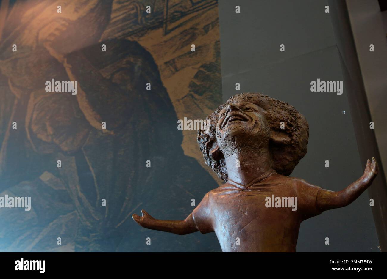 A bronze statue of Liverpool striker Mohammed Salah is on display in a ...