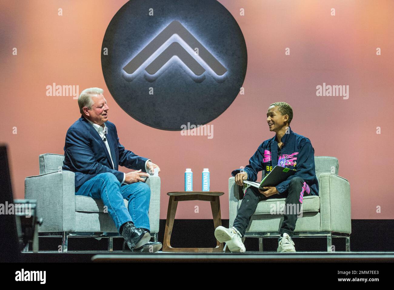 Al Gore, left, and Jaden Smith seen on day three of Summit LA18 in Downtown Los Angeles on ...