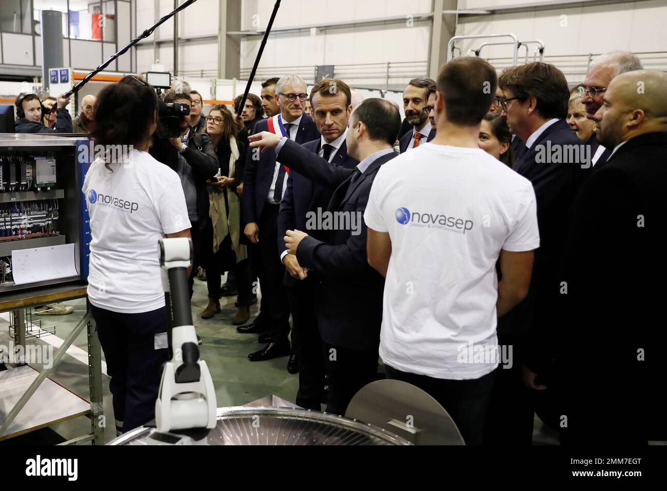 French President Emmanuel Macron visits Novasep, a company specialized ...