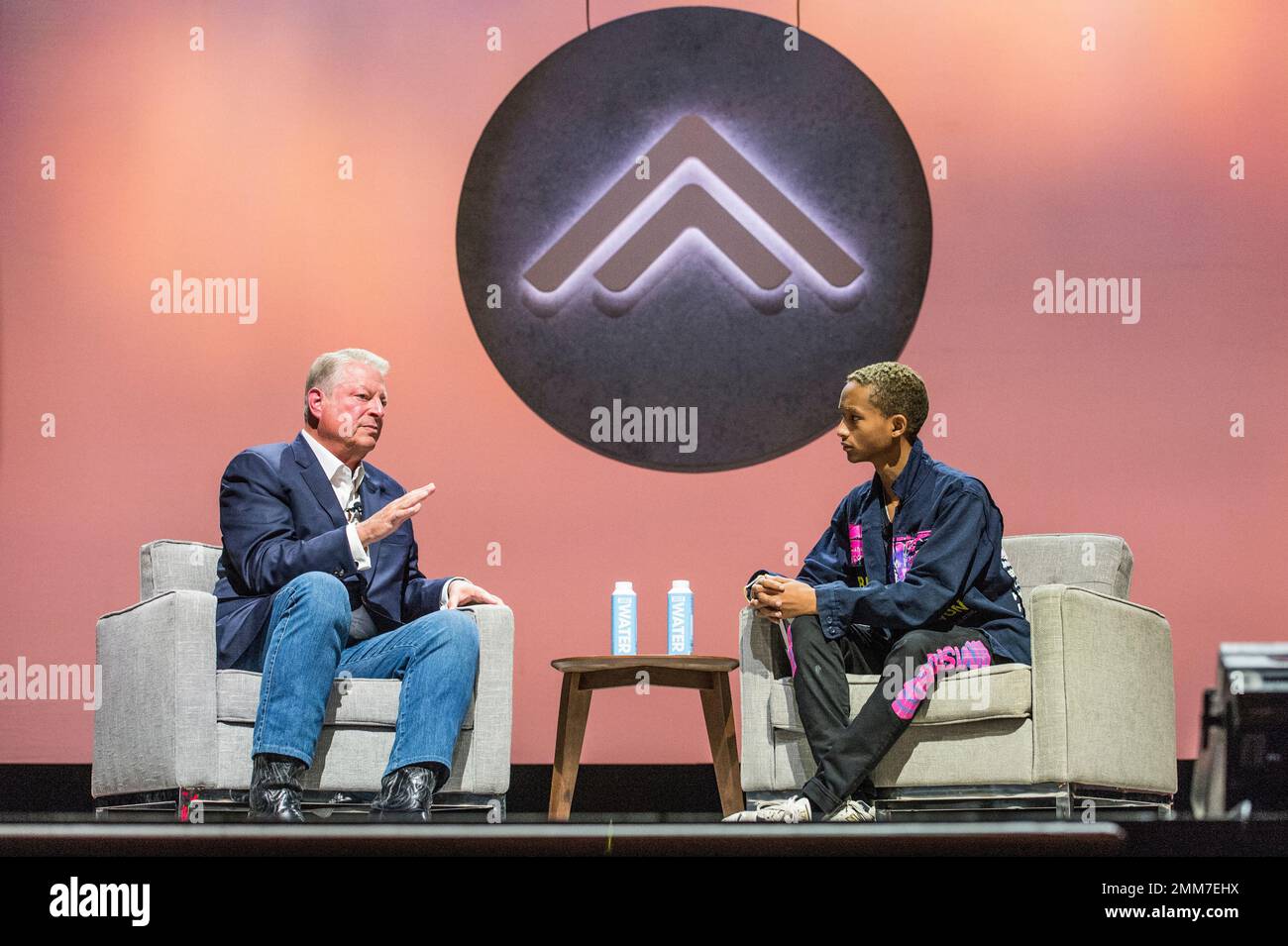 Al Gore, left, and Jaden Smith seen on day three of Summit LA18 in Downtown Los Angeles on ...