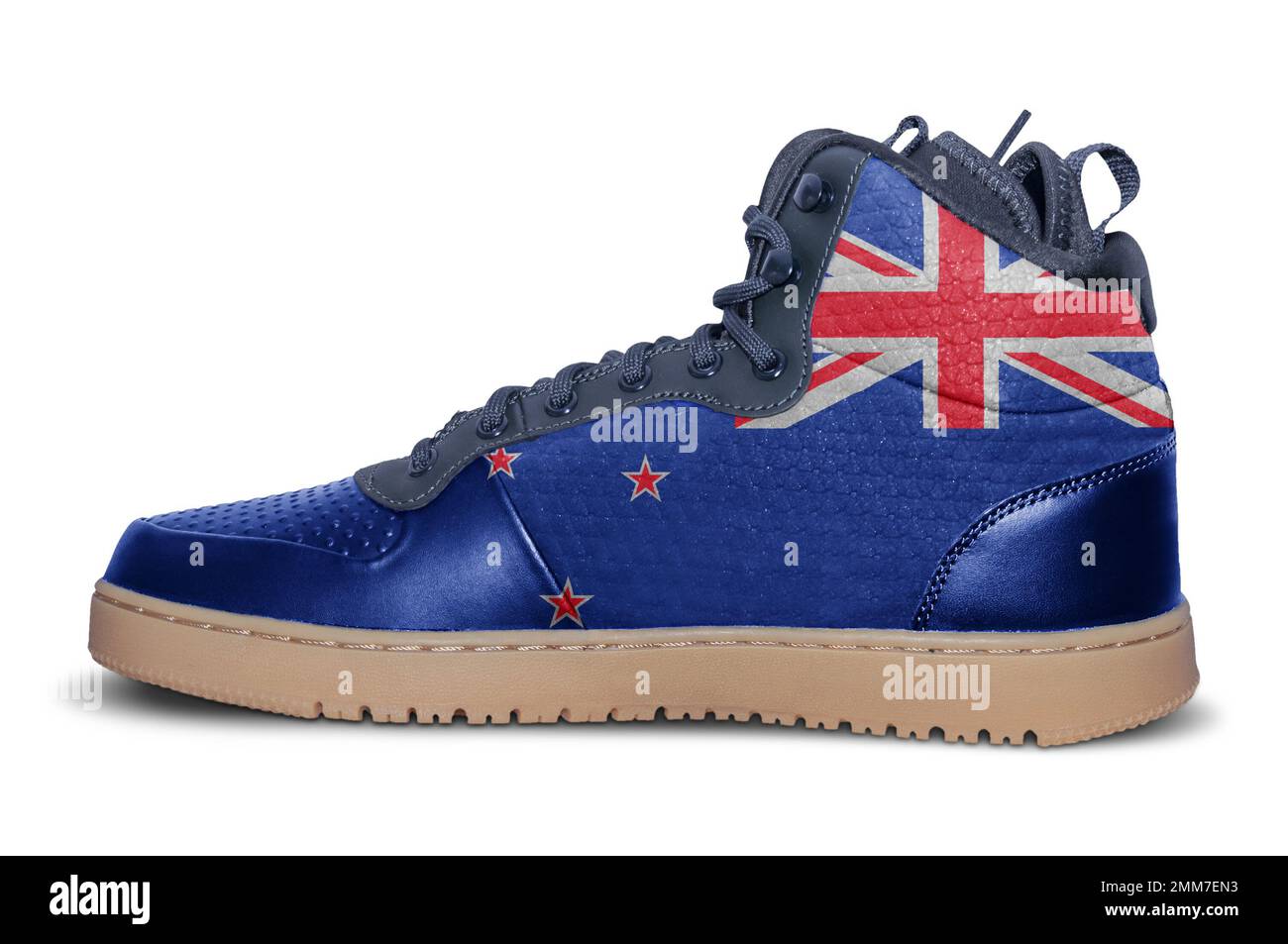 Fashion rubber snickers with flag of New Zealand isolated on white ...