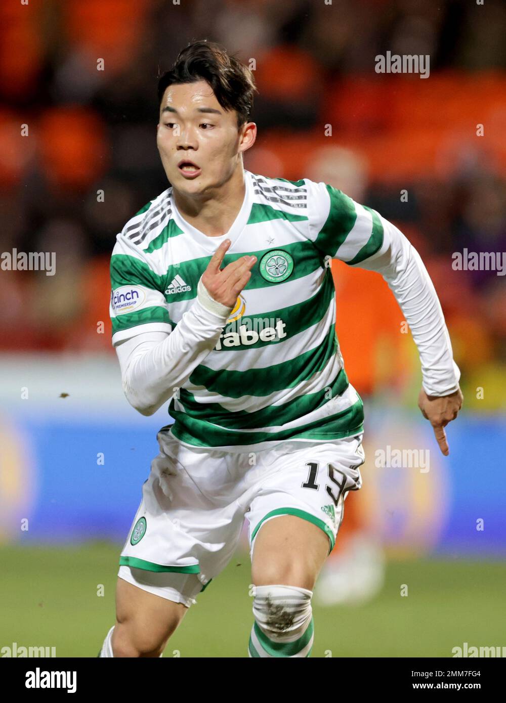 Celtic’s Oh Hyeon-gyu in action during the cinch Premiership match at Tannadice Park, Dundee ...