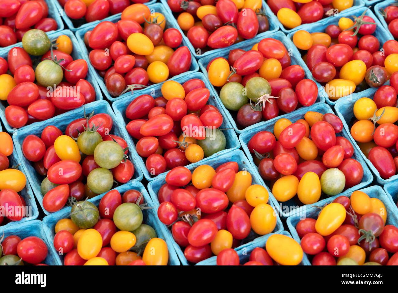 Various tomato cherry in boxes at farmers market Stock Photo - Alamy