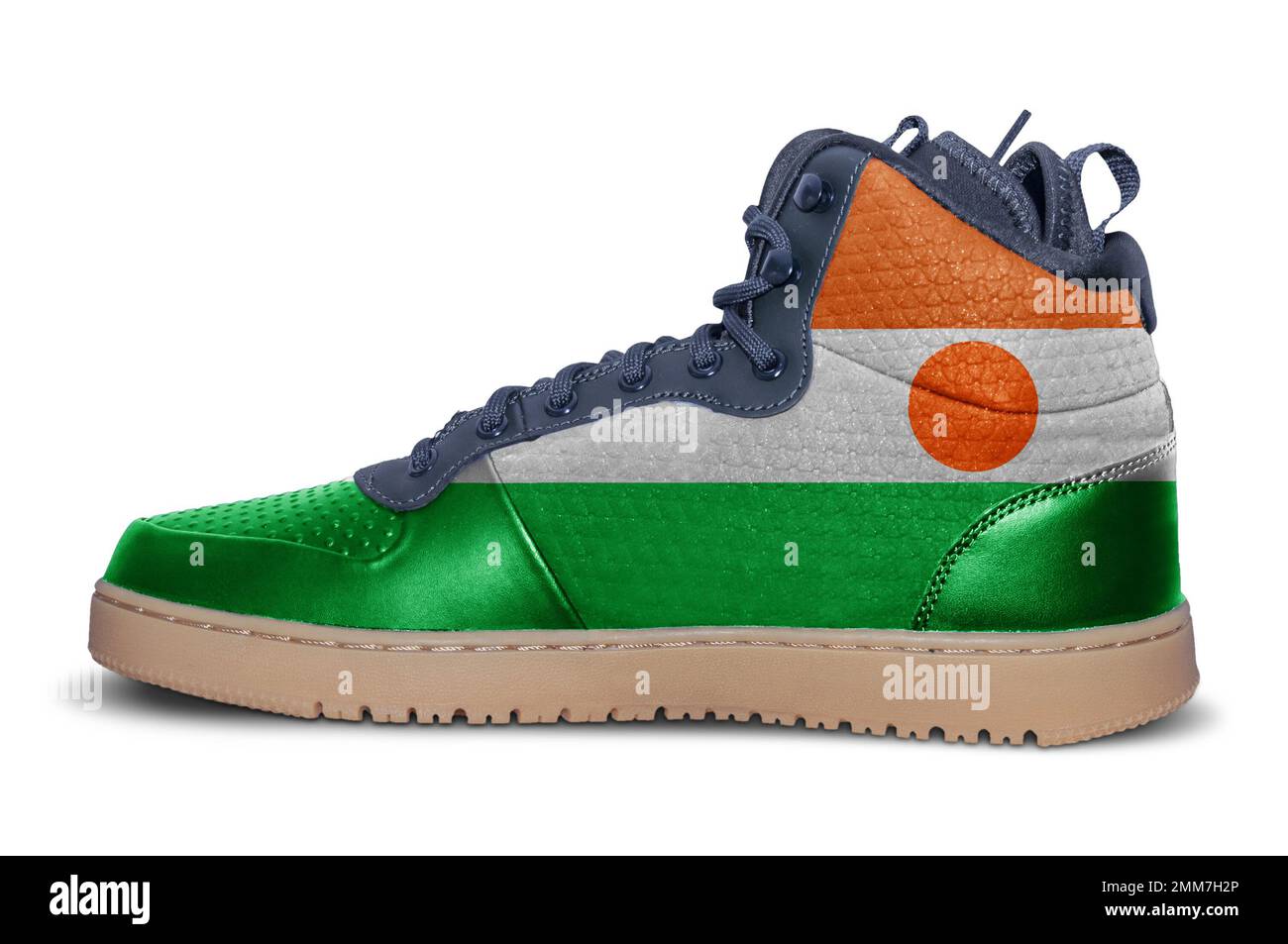 Fashion rubber snickers with flag of Niger isolated on white background ...