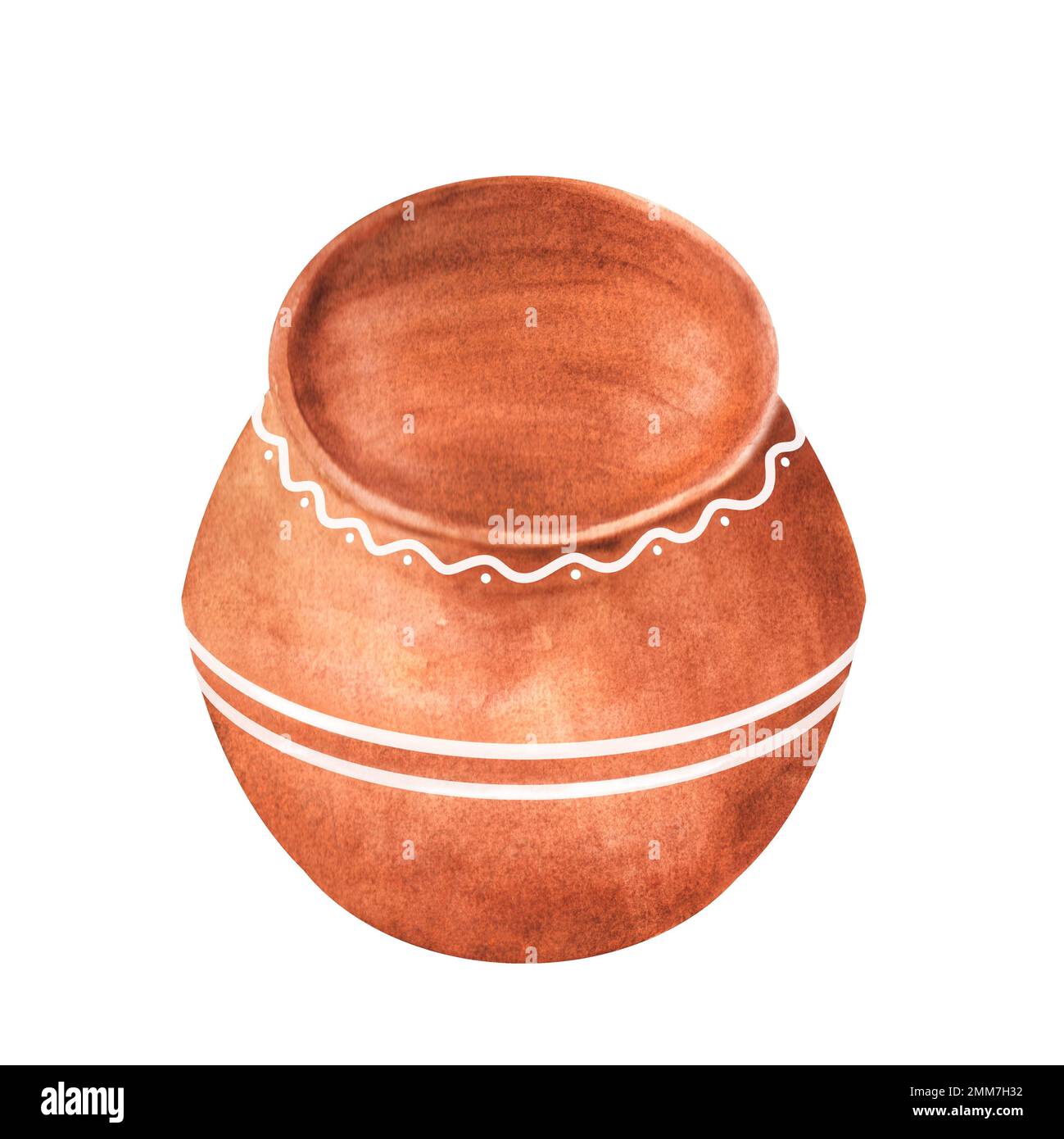 Hand-drawn watercolor traditional clay pot. A part of the big Holi set ...