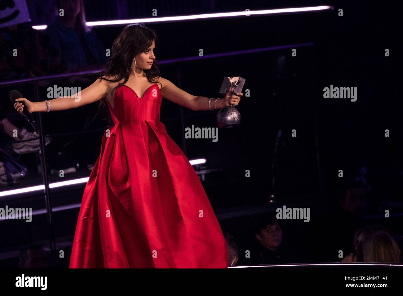 Singer Camila Cabello accepts the Best Artist award during the European ...