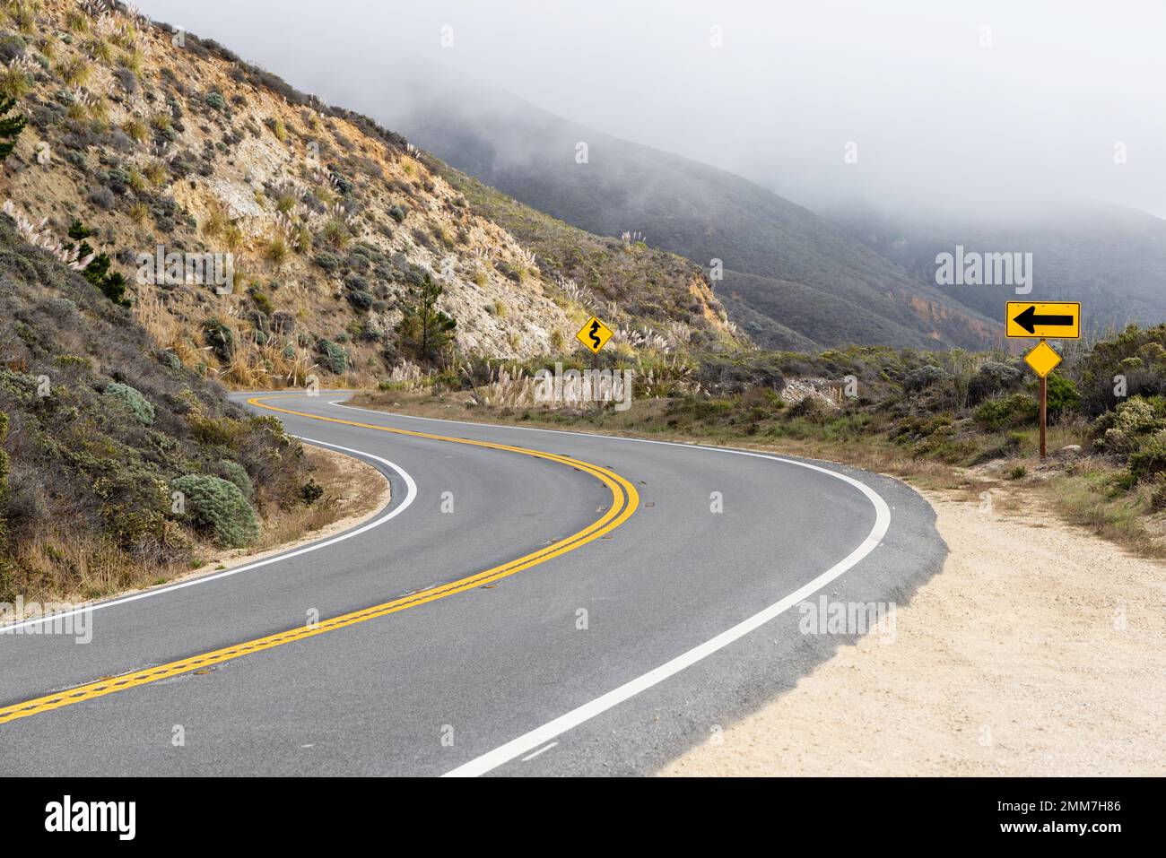 Asphalt road and mountain landscape. California State Route One Stock ...