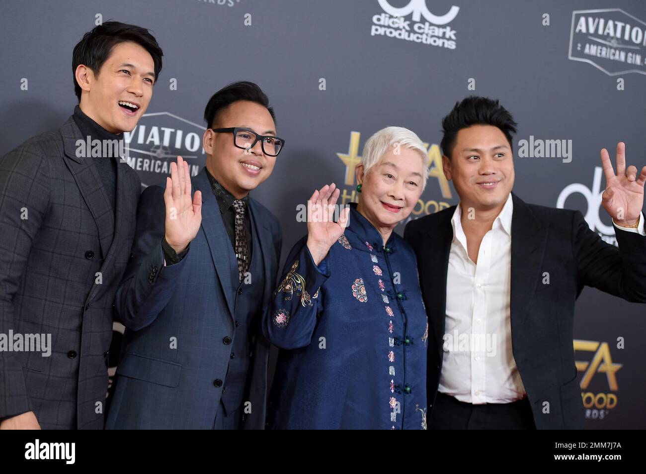 Harry Shum Jr., from left, Nico Santos, Lisa Lu and Jon M. Chu arrive ...