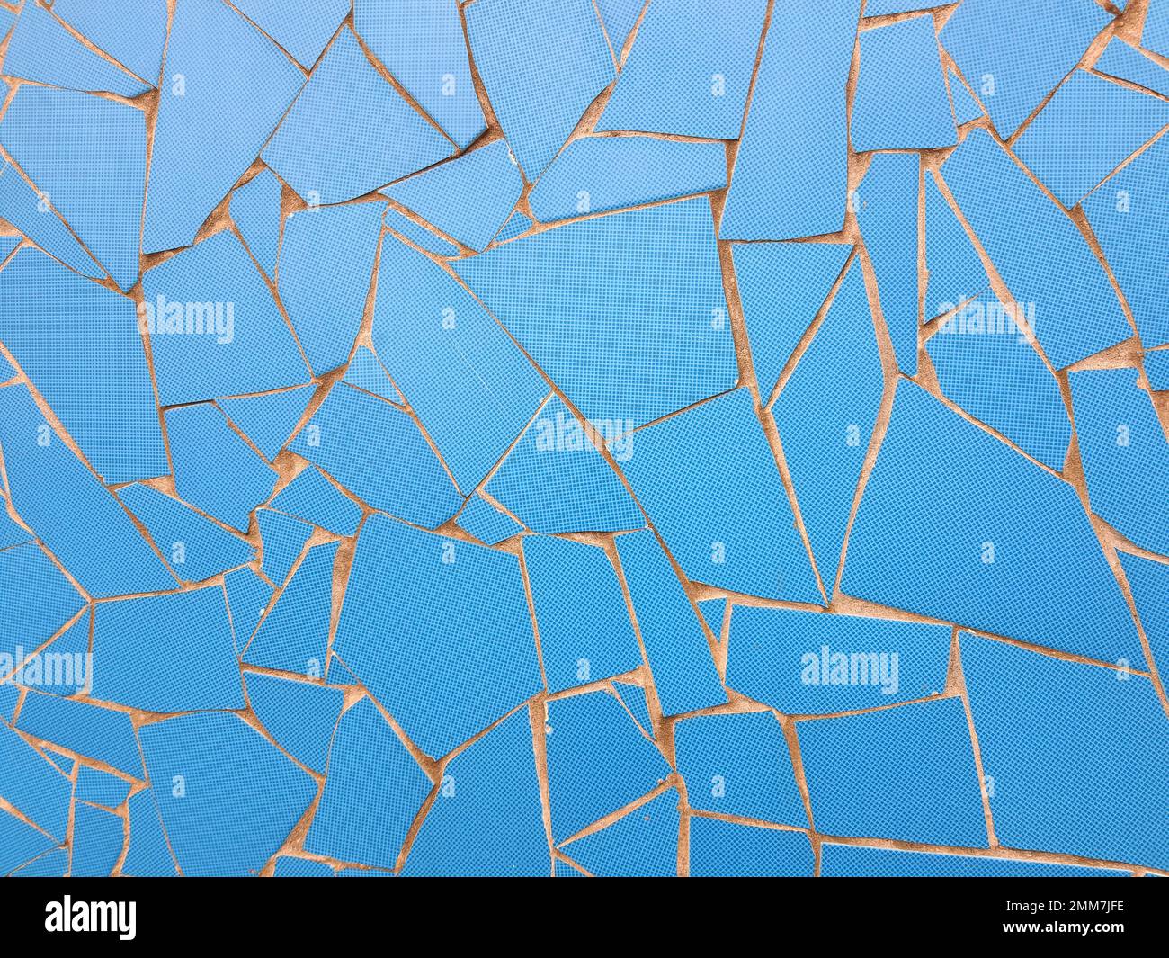 Background, texture of blue white tiles. Broken tiles on wall, floor ...